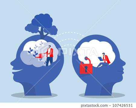 Two Big head humans think growth mindset... - Stock Illustration ...