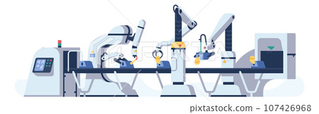 Assembly line. Automatic industrial production... - Stock Illustration ...
