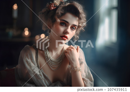 Woman wearing rococo costume AI generated - Stock Illustration ...