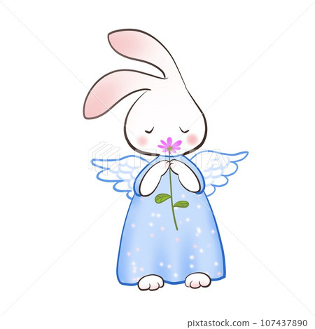 Illustration of a rabbit angel holding flowers - Stock Illustration ...
