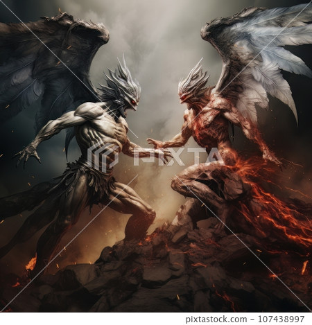 Confrontation between angel and demon, good and...-插圖素材 [107438997 ...