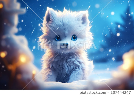 Cartoon cute little white wolf cub with kind... - Stock Illustration ...
