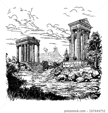Ancient Greek landscape. - Stock Illustration [107444752] - PIXTA