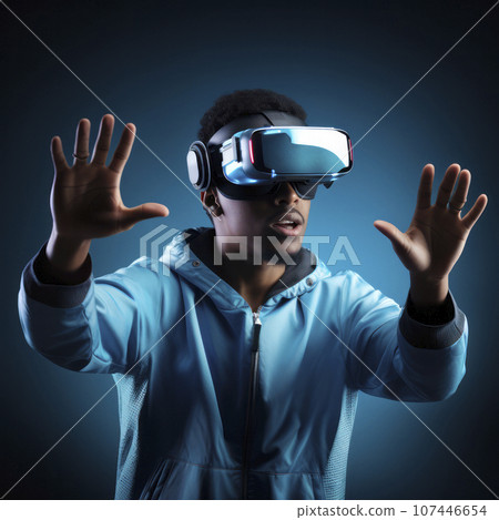 person wearing 3d goggles showing a virtual world-插圖素材 [107446654 ...