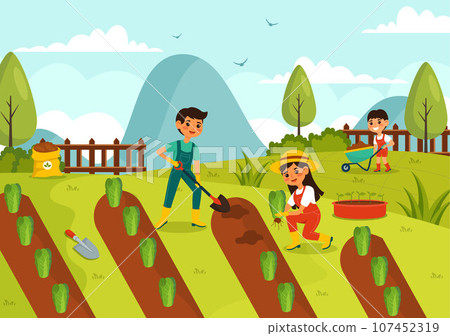 Growing Vegetables Vector Illustration with... - Stock Illustration ...