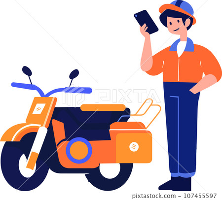 Hand Drawn Motorcycle mechanic in flat style-插圖素材 [107455597] - PIXTA圖庫