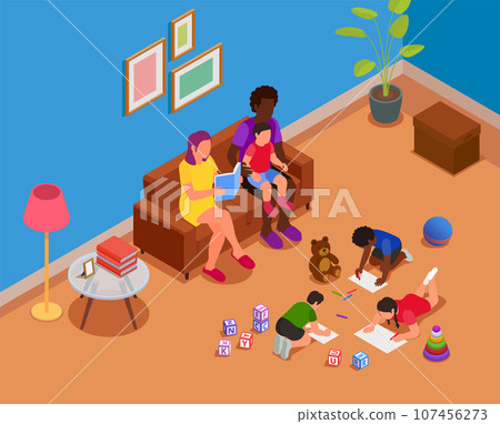 Children Reading Learning Drawing Isometric... - Stock Illustration ...