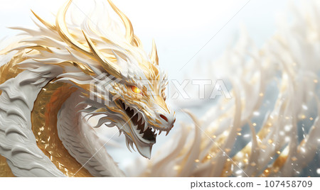 A beautiful white and golden white dragon.... - Stock Illustration ...