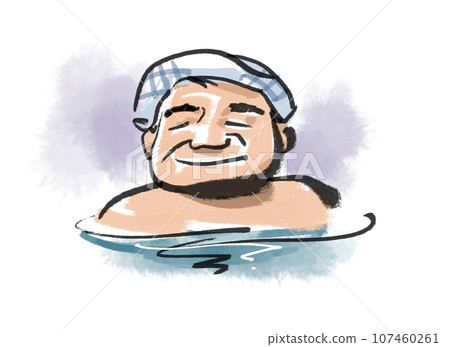 Old man taking a hot spring bath - Stock Illustration [107460261] - PIXTA