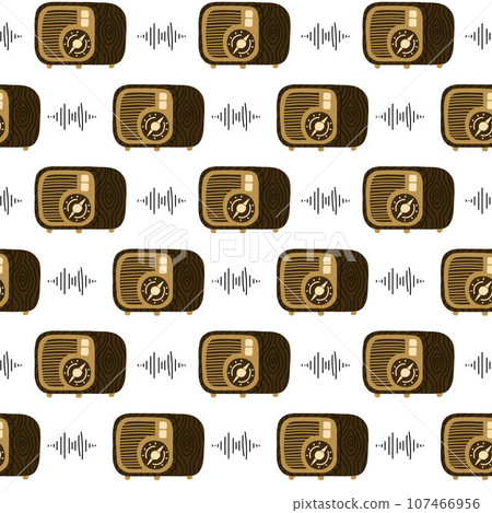 Seamless pattern with vintage wooden radio... - Stock Illustration ...