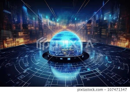 Futuristic background with virtual city.... - Stock Illustration ...