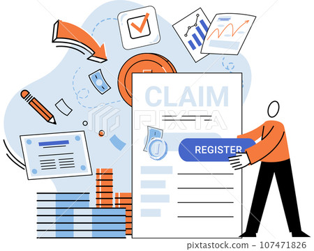 Claim form, man filling out checklist, write... - Stock Illustration ...