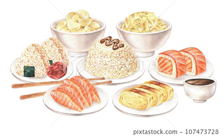 Japanese Food. Watercolor illustration of Asian... - Stock Illustration ...
