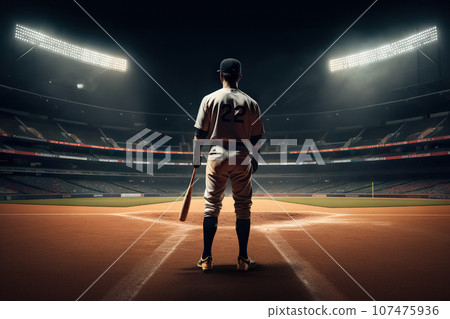 Baseball Player in Readiness Center Stage at... - Stock Illustration ...