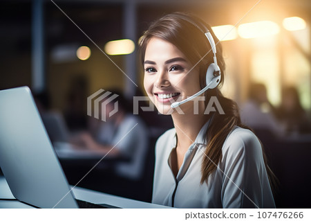Dedicated Call Center Team Smiling Women...-插圖素材 [107476266] - PIXTA圖庫