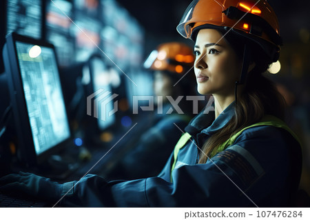 Dedicated Asian Female Engineer in Uniform,... - Stock Illustration ...