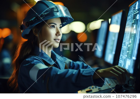 Dedicated Asian Female Engineer in Uniform,... - Stock Illustration ...