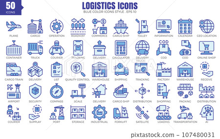 Logistics blue color icons set. The collection...-插圖素材 [107480031 ...