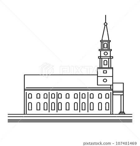 Church with Steeple Side View Mono Line Art - Stock Illustration ...