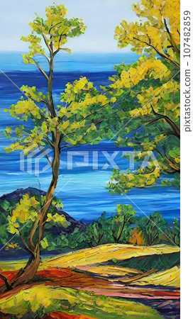 tree and sea landscape on the beach - Stock Illustration [107482859 ...