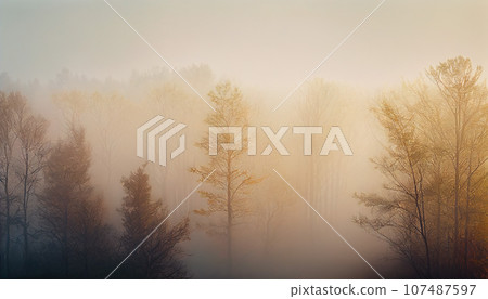 dark tree tops forest in heavy morning fog... - Stock Illustration ...