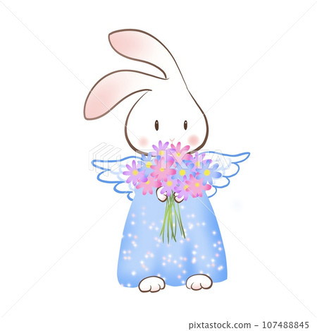 Illustration of an angel rabbit with a bouquet... - Stock Illustration ...