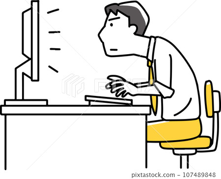 A male employee working hard on a computer - Stock Illustration ...