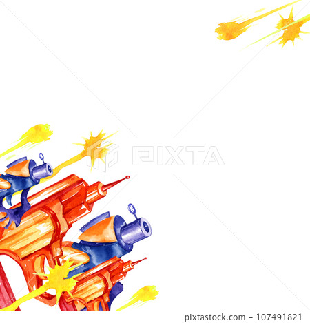 watercolor hand drawn square frame with toy... - Stock Illustration ...