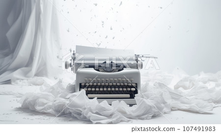 Vintage Typewriter With Paper Illustration