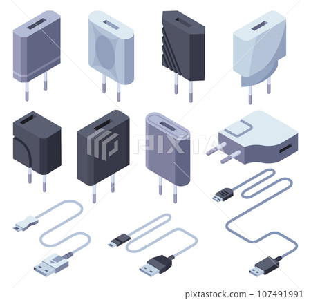 Charger isometric icons set. USB socket plug...-插圖素材 [107491991] - PIXTA圖庫