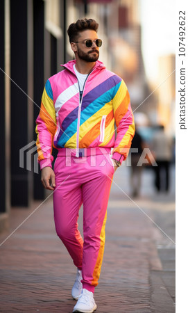 A man in a colorful rainbow tracksuit, AI-插圖素材 [107492622] - PIXTA圖庫