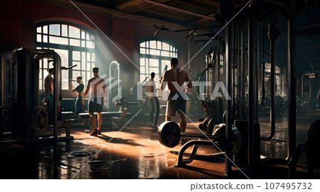 Cinematic shot of man working out in gym,... - Stock Illustration ...