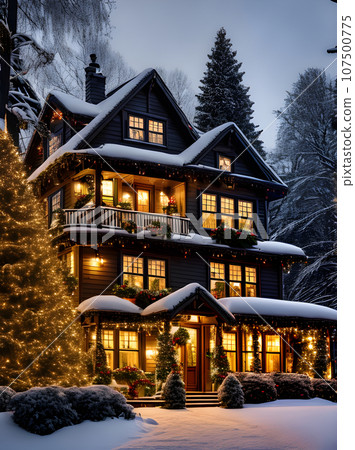 Cozy cinematic HDR house detailed K Christmas. - Stock Illustration ...