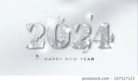2024 silver glitter metallic numbers. Happy new... - Stock Illustration ...