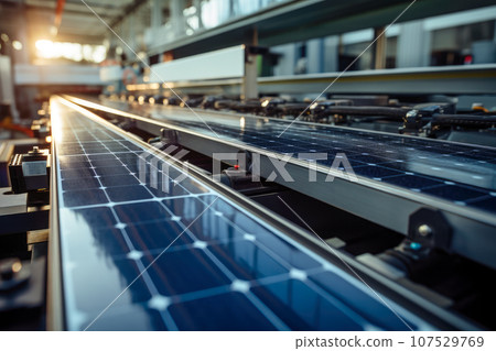 Solar panels are being assembled on conveyor... - Stock Illustration ...