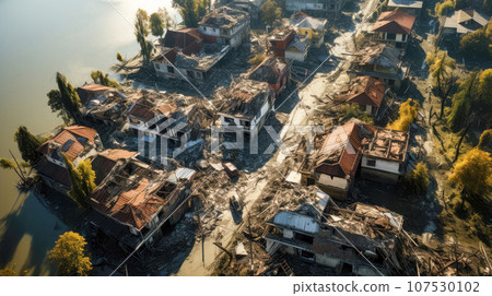 Aerial top view of the massive devastation... - Stock Illustration ...
