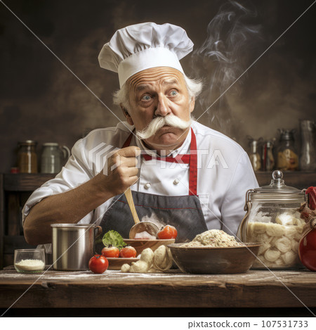 lifestyle photo humor an elderly old chef - Stock Illustration ...