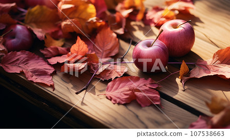 Autumn leaves and apple background image 01 - Stock Illustration ...