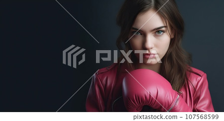 Fragile weak looking young woman with pink... - Stock Illustration ...