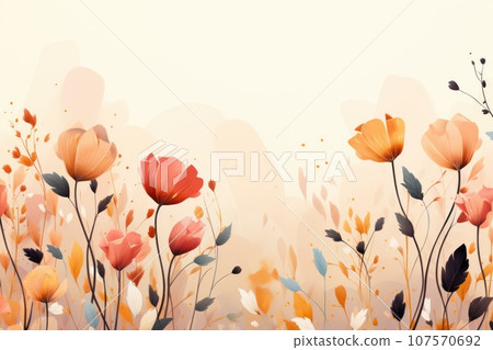 background with simple drawn flowers and fall... - Stock Illustration ...