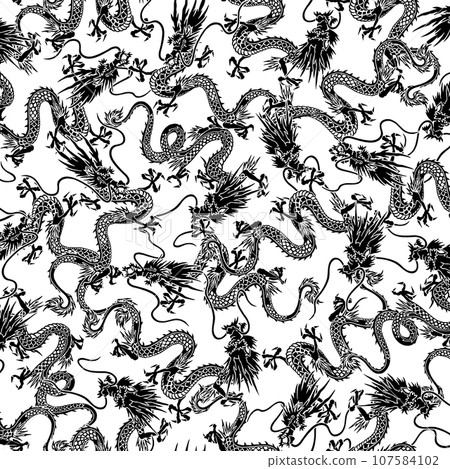 A continuous pattern with a dragon drawn in... - Stock Illustration ...