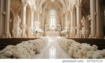 Beautiful decor of white flowers in church for... - Stock Illustration ...