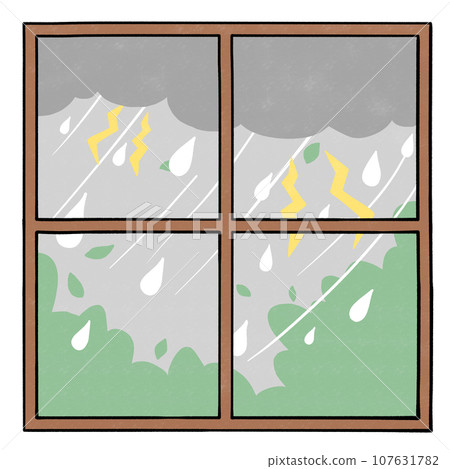 Strong wind and thunderstorm seen from the window - Stock Illustration ...