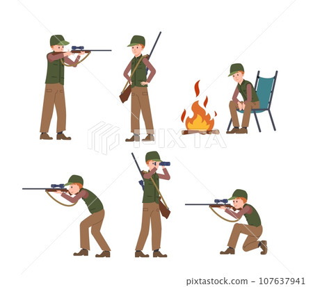 Vector set cartoon characters of hunters with... - Stock Illustration ...
