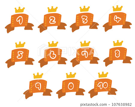 Hand-drawn style numbers crown and ribbon... - Stock Illustration ...