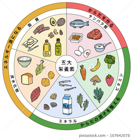 Five major nutrients, three-color food group,... - Stock Illustration ...