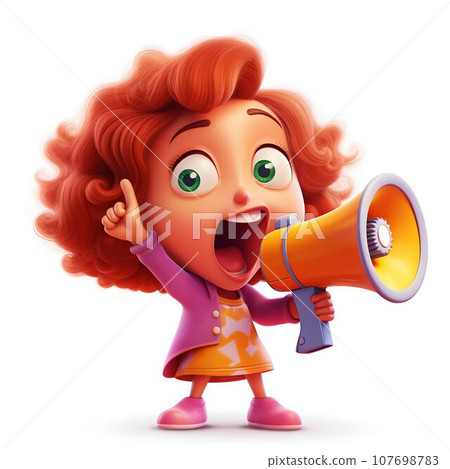 Bright Cartoon Girl Announcing Loudly with... - Stock Illustration ...