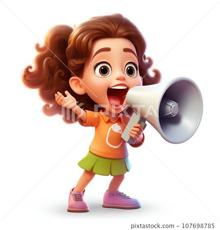 Bright Cartoon Girl Announcing Loudly with... - Stock Illustration ...