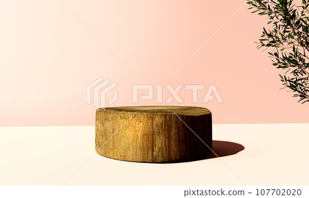 Wooden podium with tree foliage - 3D - Stock Illustration [107702020 ...