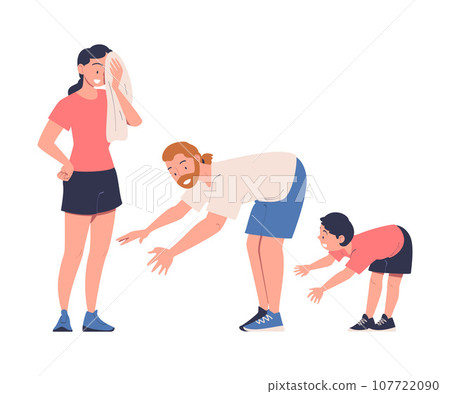 Happy Family Engaged in Sport Activity Doing... - Stock Illustration ...